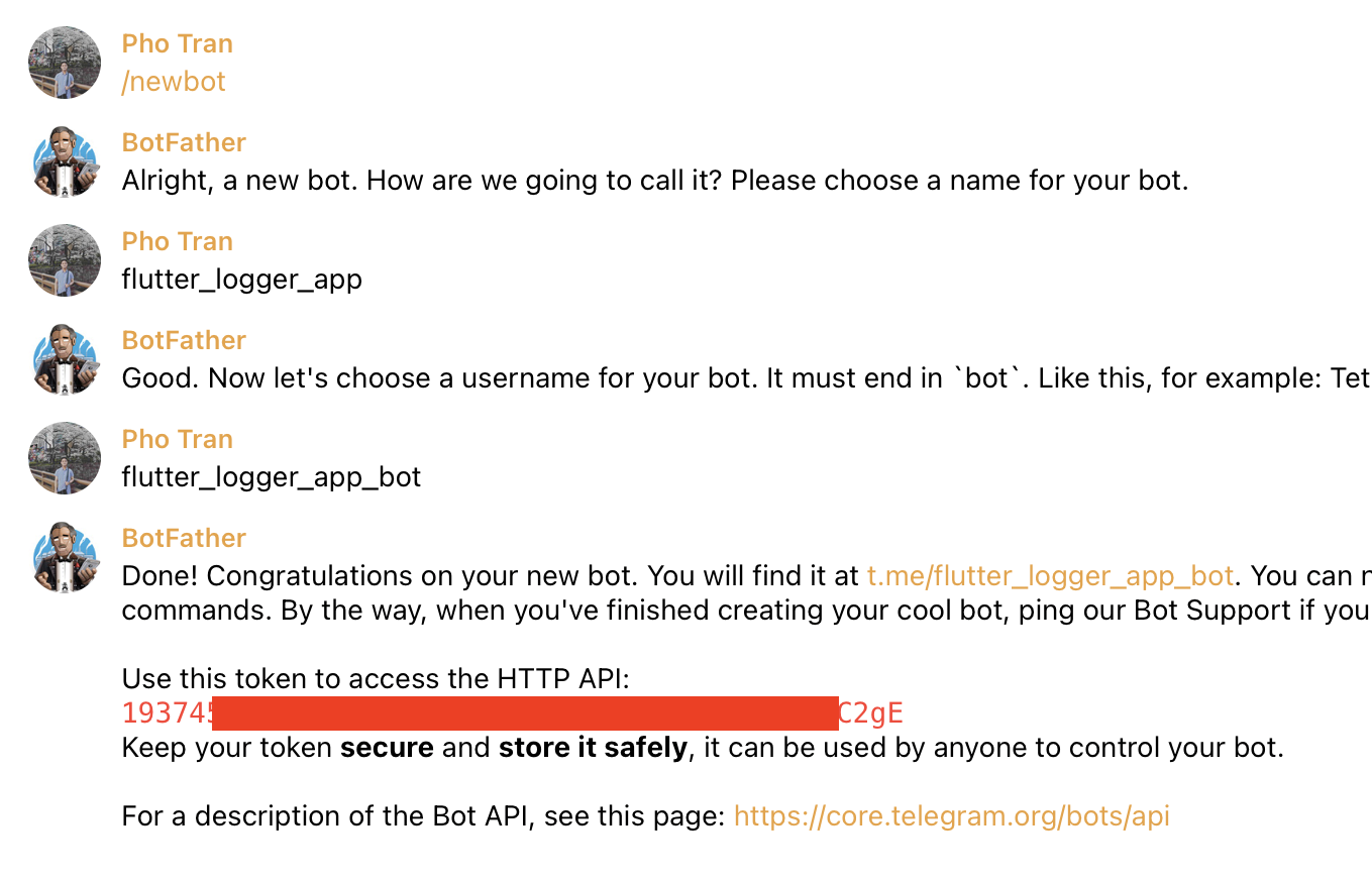 Flutter App use Telegram bot